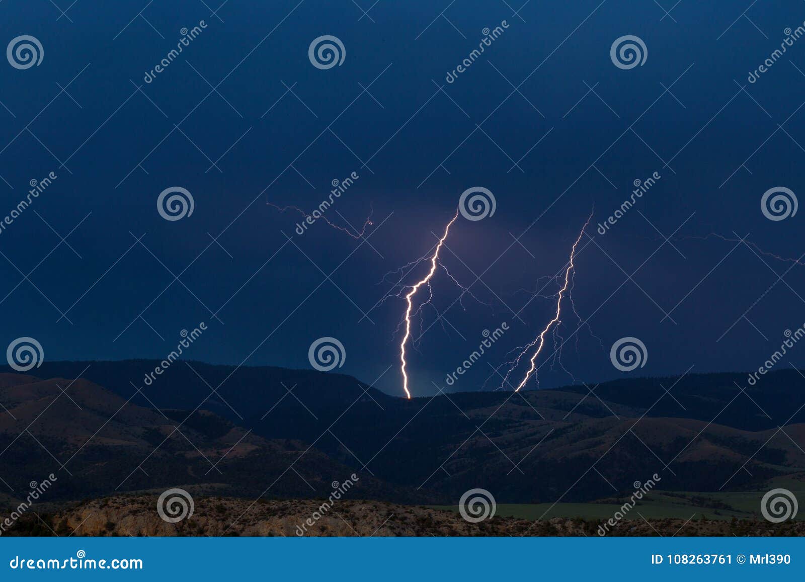 Lightning Lights Up a Montana Evening Stock Image - Image of ...