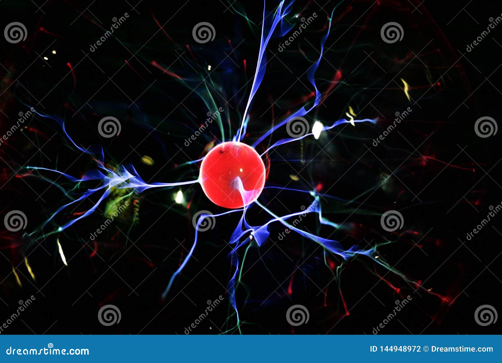 Lightning Meeting Electrode in the Plasma Lamp, Glowing Red Stock Photo ...