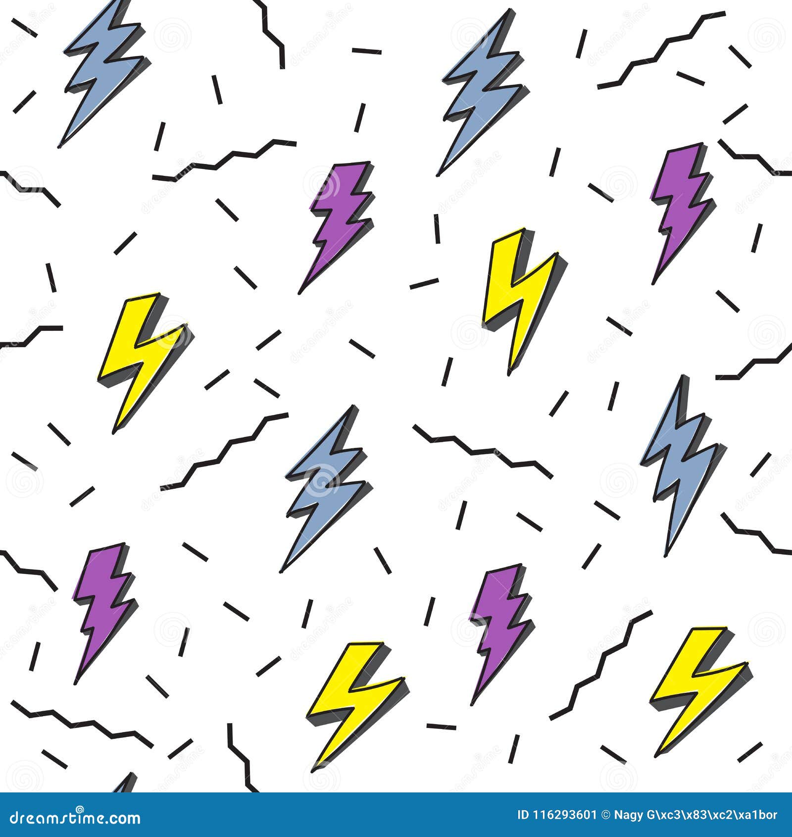 LIGHTNING MEMPHIS SEAMLESS VECTOR PATTERN. FLASH GEOMTERIC TEXTURE ...