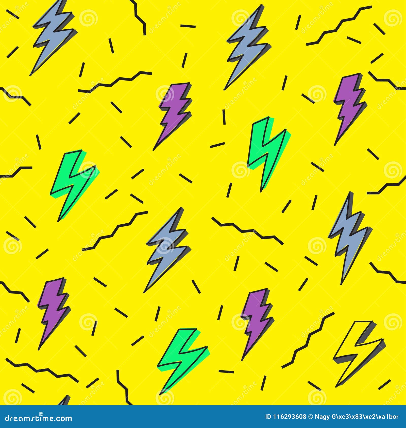 LIGHTNING MEMPHIS SEAMLESS VECTOR PATTERN. FLASH GEOMTERIC TEXTURE ...