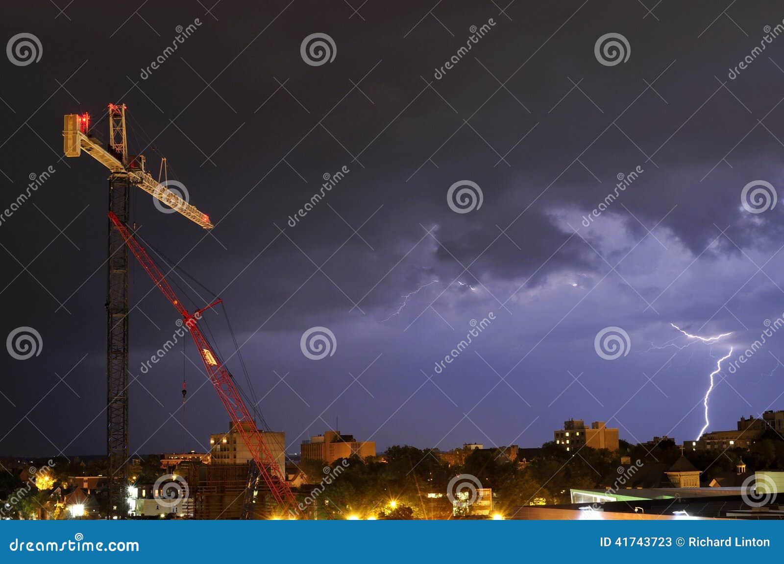 Lightning Near a Construction Site in the City Stock Image - Image of ...