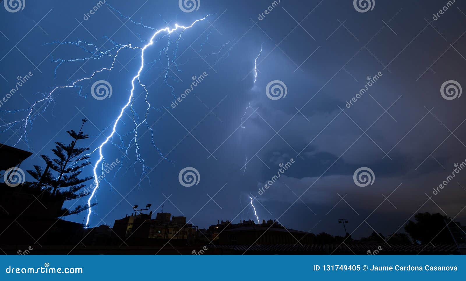 Lightning in the Night Falling on the City Stock Image - Image of ...