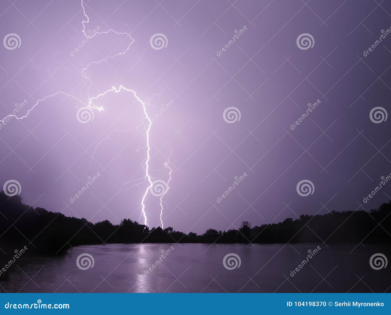 Lightning at the Night Lake Stock Photo - Image of electric, light ...