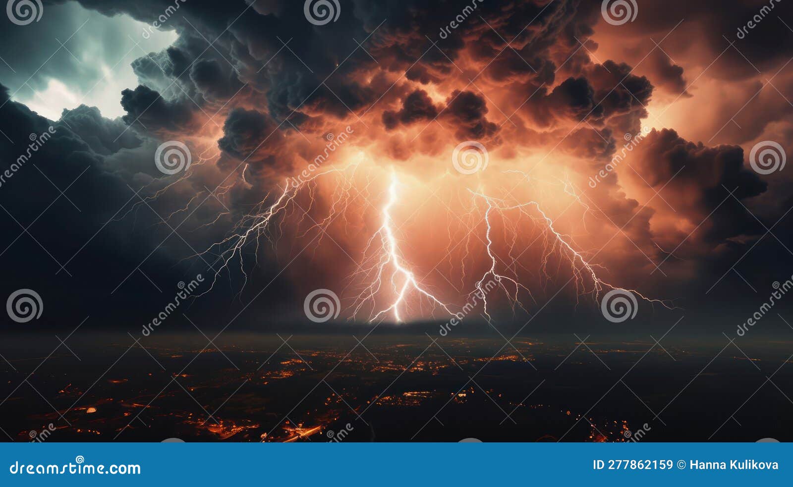 Lightning in the Night Over the Field. Stock Illustration ...