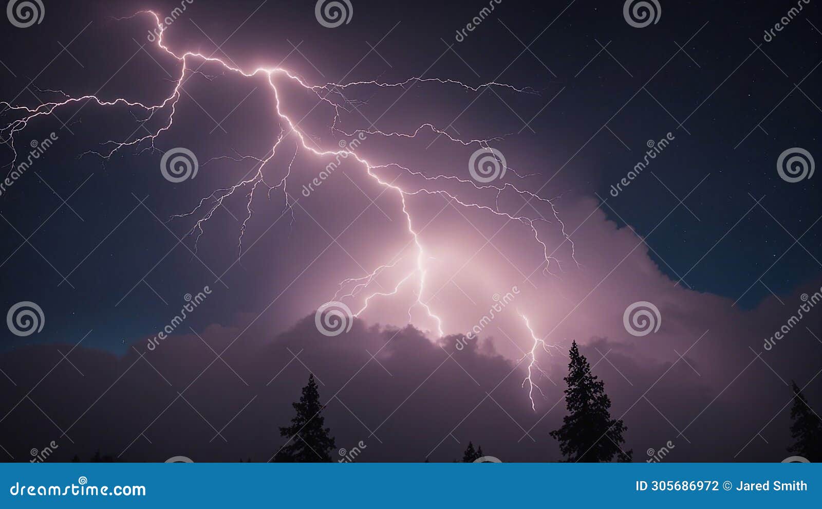 Lightning In The Night Lightning Strike In A Dark Sky With Trees In The ...