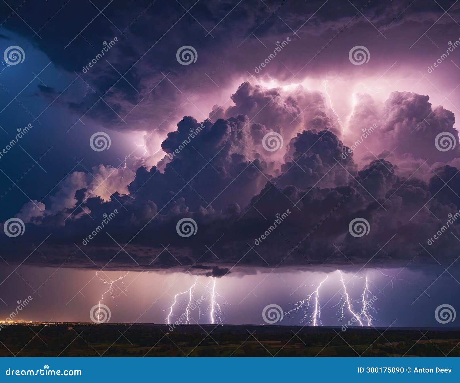 Lightning at Night in the Sky Stock Photo - Image of thunder, lightning ...