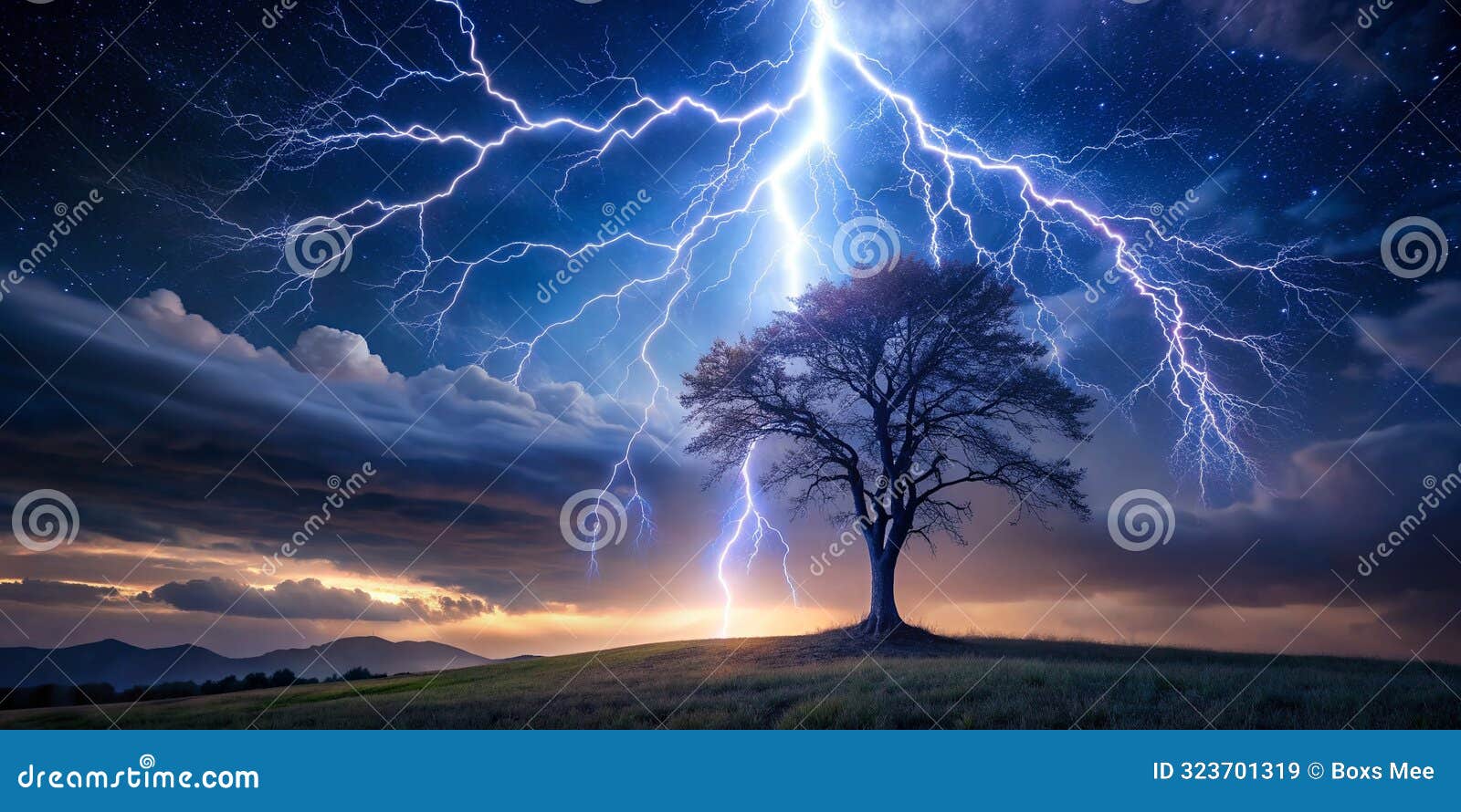 Lightning in the Night Sky Like Root Tree AI-Created Content Stock ...