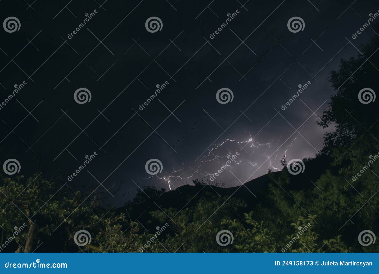 Lightning in the Night Sky Over the Forest Stock Image - Image of ...