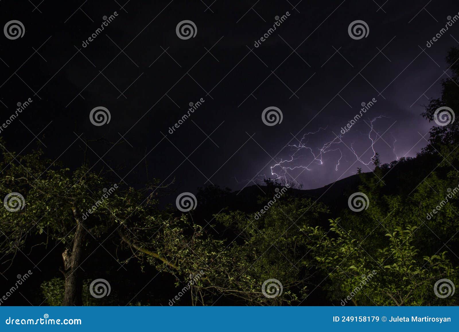 Lightning in the Night Sky Over the Forest Stock Image - Image of ...