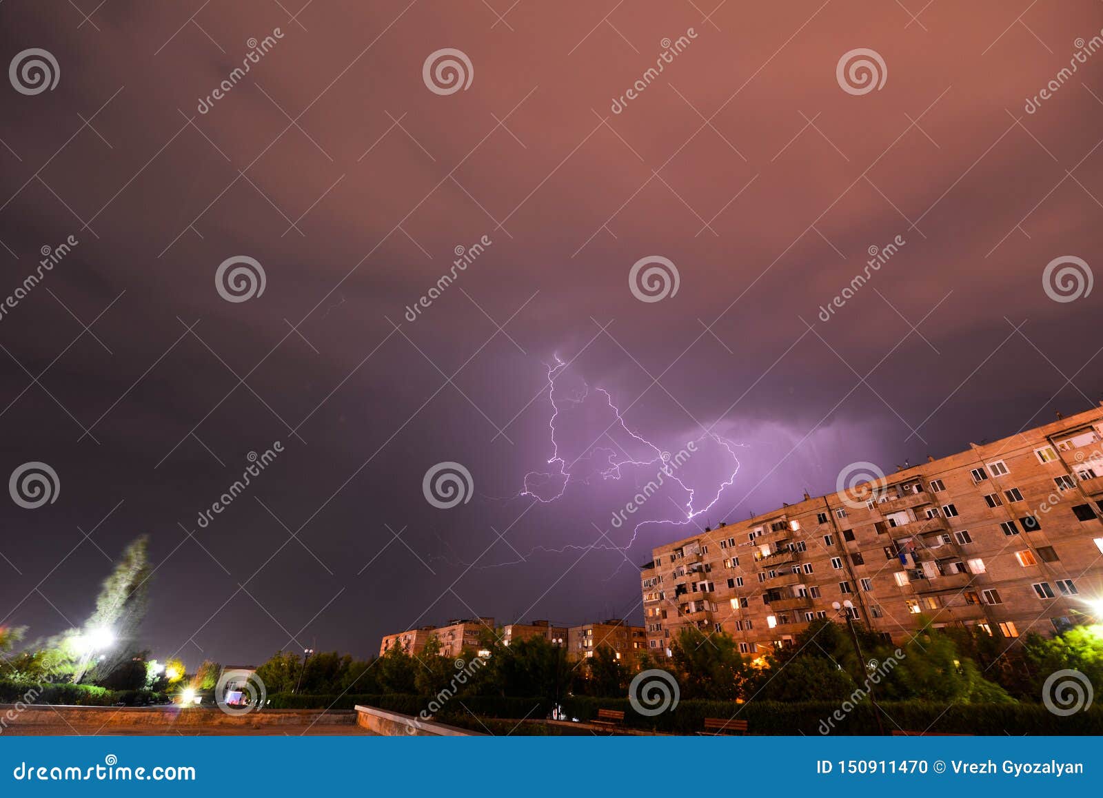 Lightning in the Night Sky Over Houses. Stock Photo - Image of asia ...
