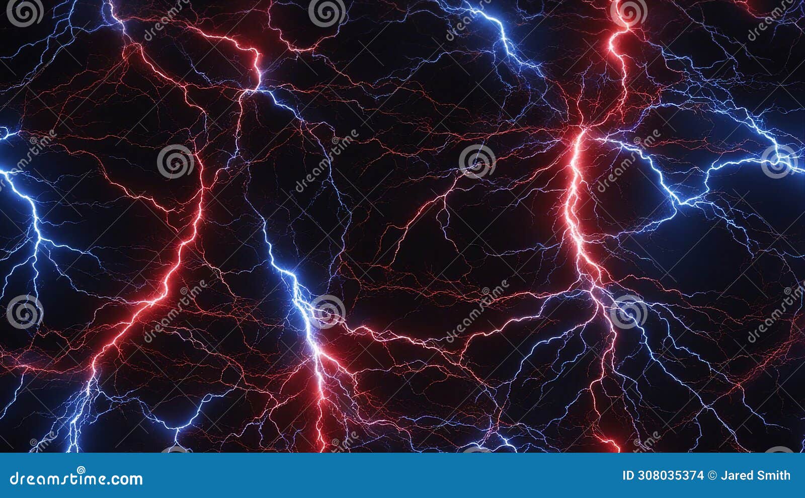 Lightning in the Night Sky a Red and Blue Clash of Lightnings on a Dark ...