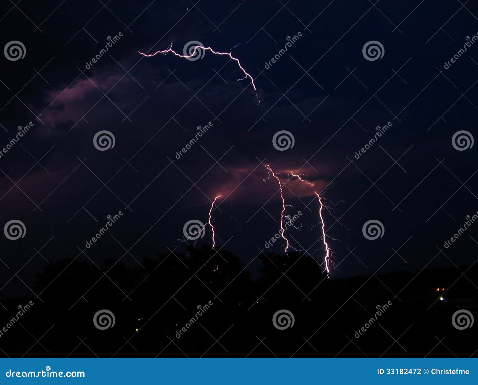 Lightning in the night sky stock photo. Image of summer - 33182472