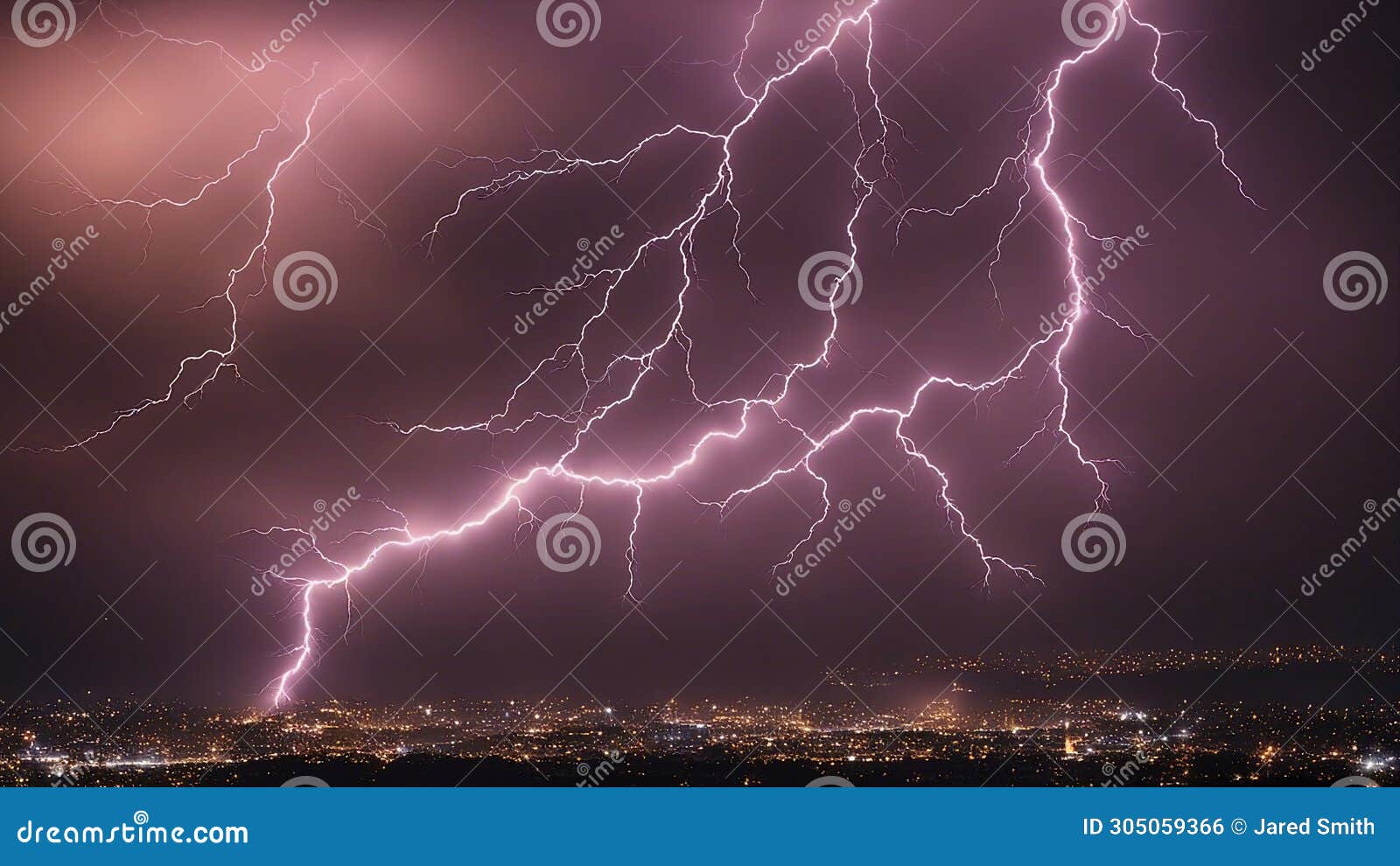 Lightning In The Night A Lightning Storm Over A City At Night, Creating ...