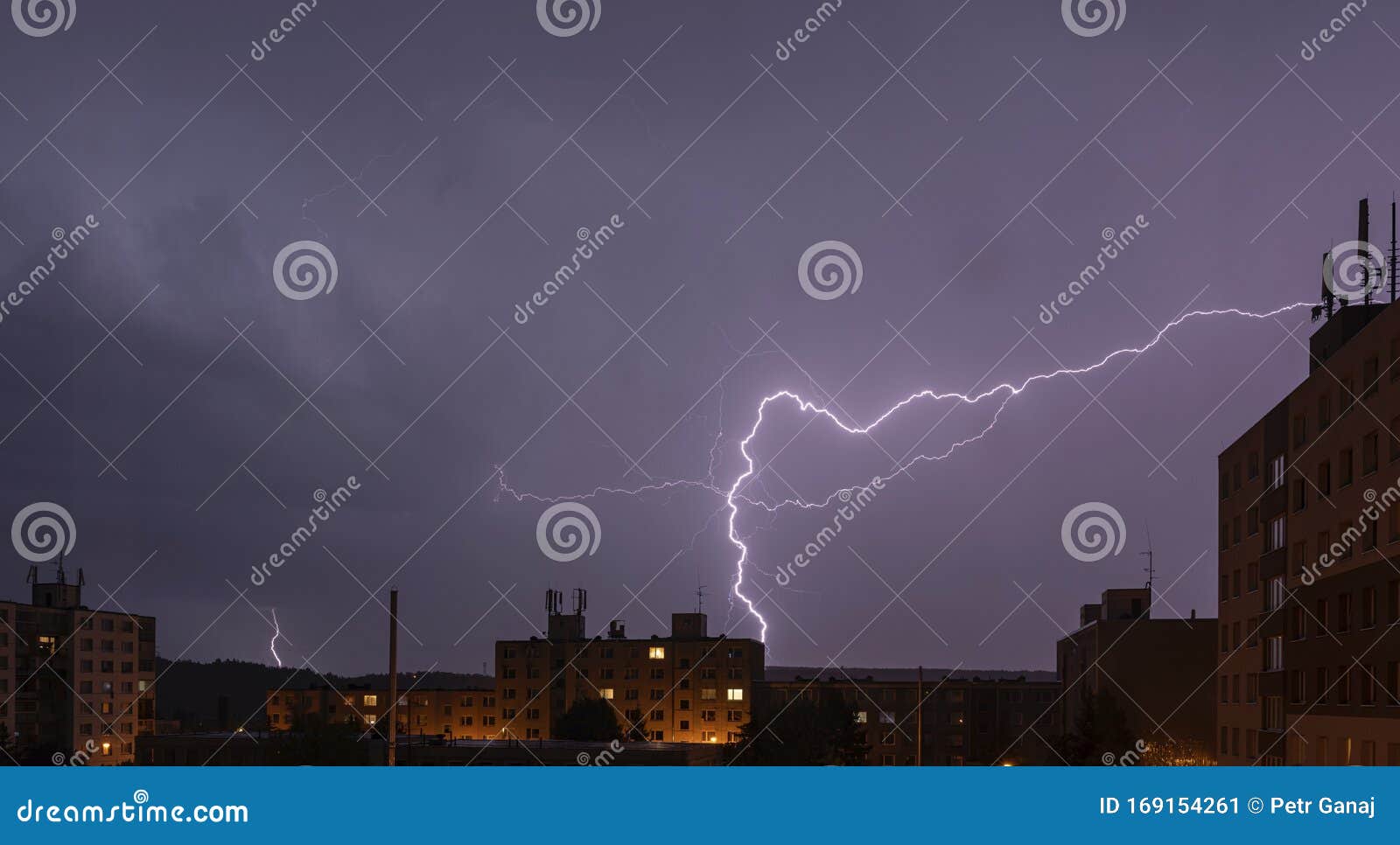 Lightning Over Buildings at Night Stock Image - Image of electrical ...