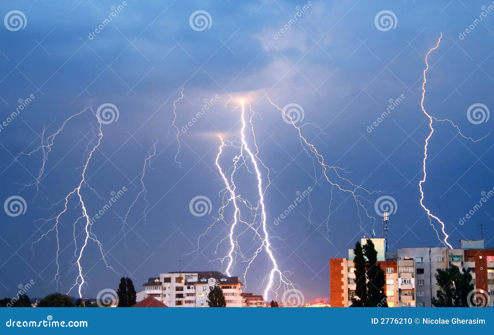 Lightning over the city stock photo. Image of phenomenon - 2776210