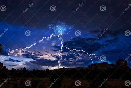 Lightning over city stock photo. Image of electricity - 9752132