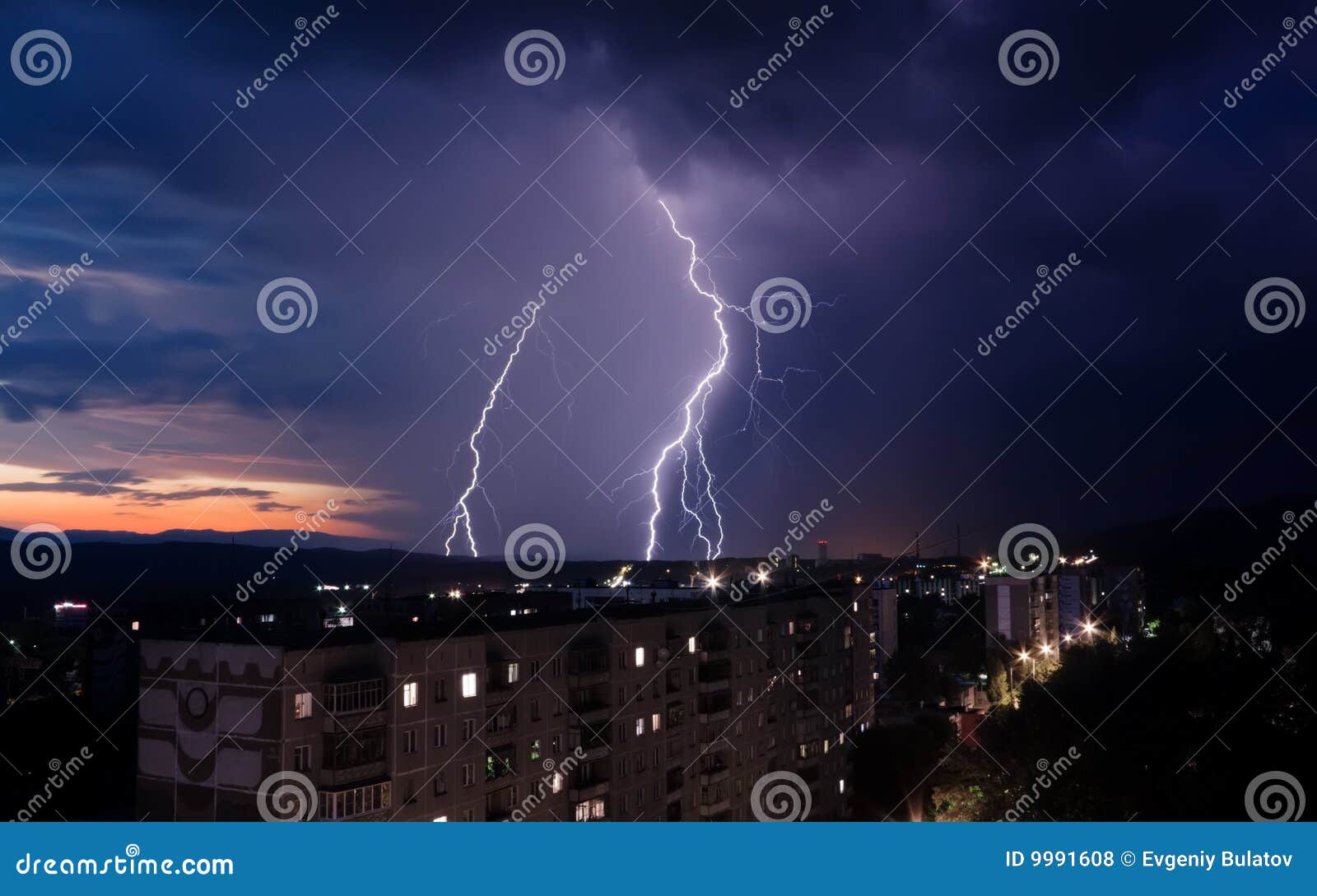 Lightning over a city stock photo. Image of city, lightning - 9991608