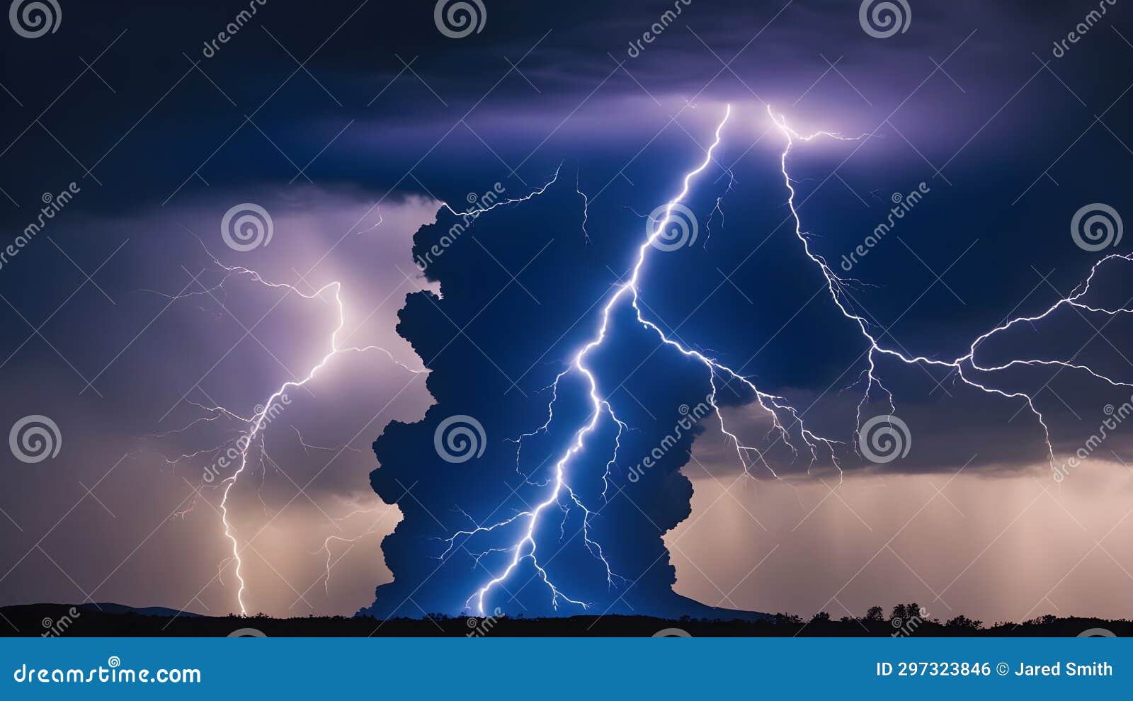 Lightning Over the City a Bright Blue Lightning Bolt in a Dark ...