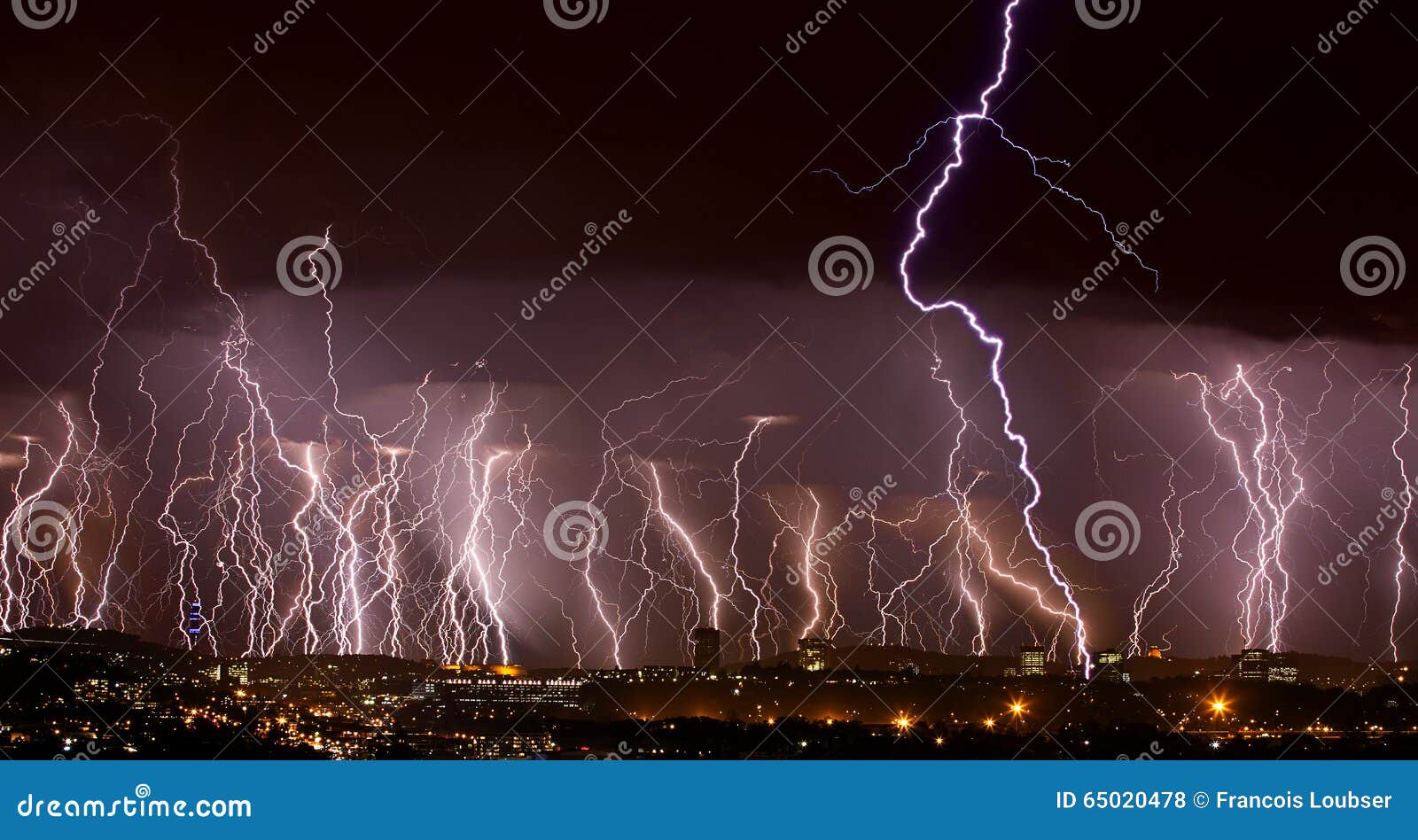 Lightning over city stock photo. Image of nature, panorama - 65020478