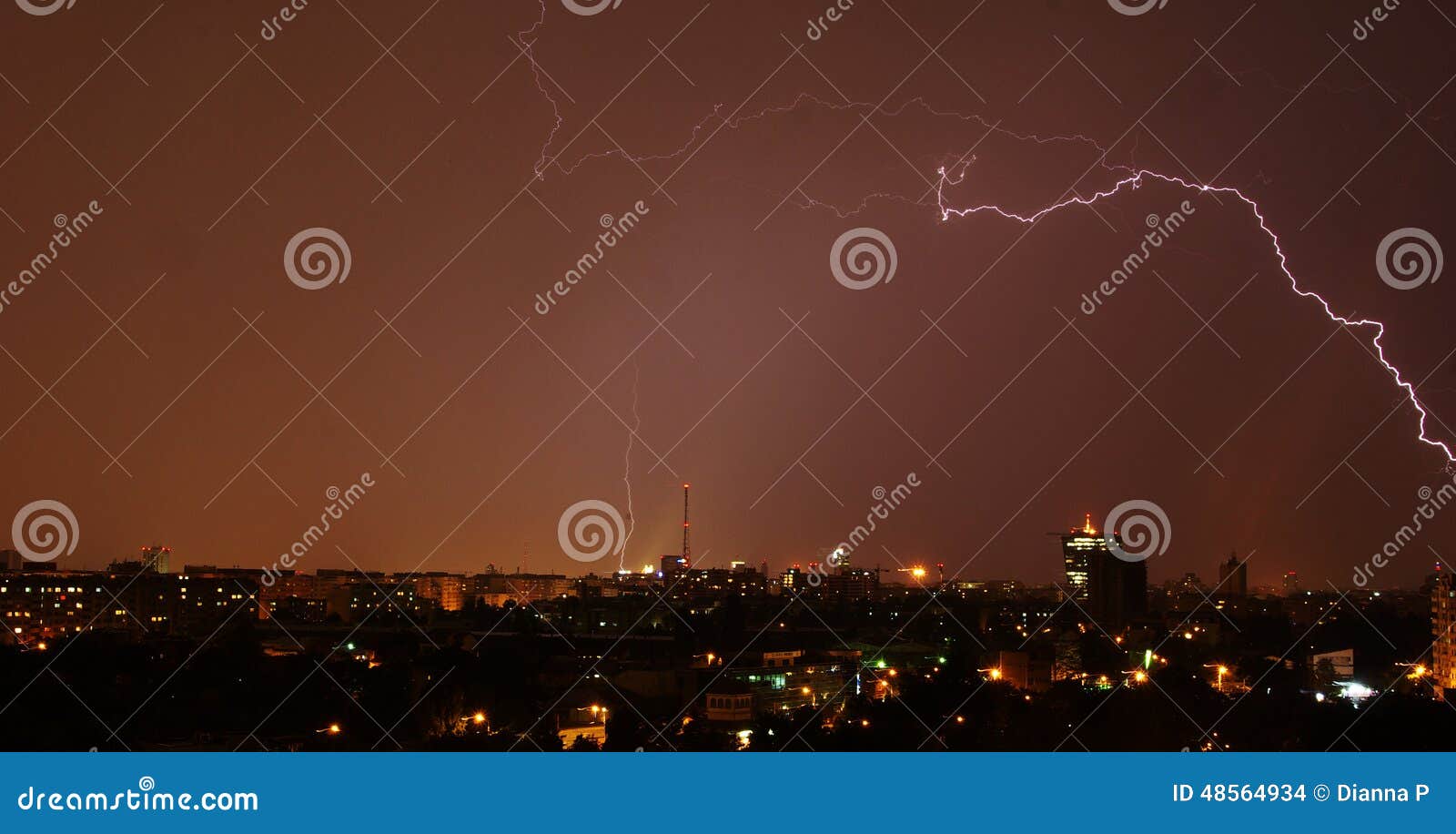 Lightning over the city stock photo. Image of thei, sunrrise - 48564934
