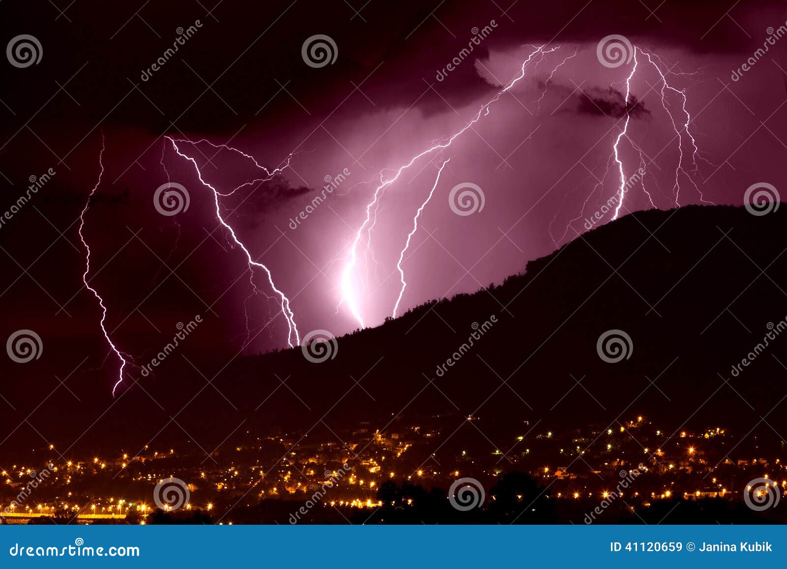 Lightning over city stock image. Image of climate, buildings - 41120659