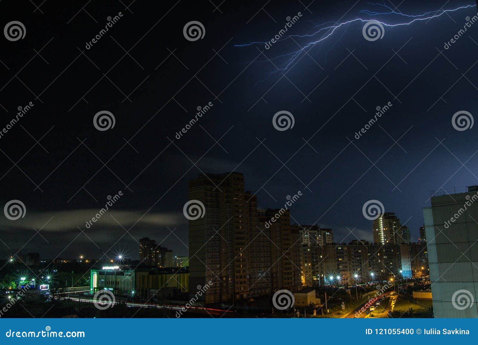 Lightning Over the City at Night Stock Photo - Image of bright ...