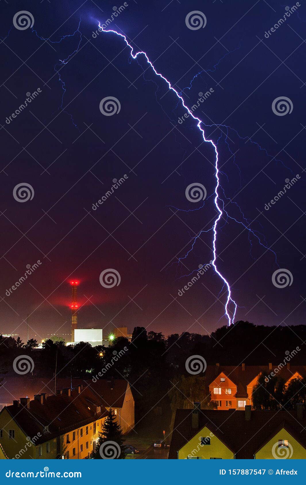 Lightning Over the City, Storm, Beautiful Landscape Stock Image - Image ...