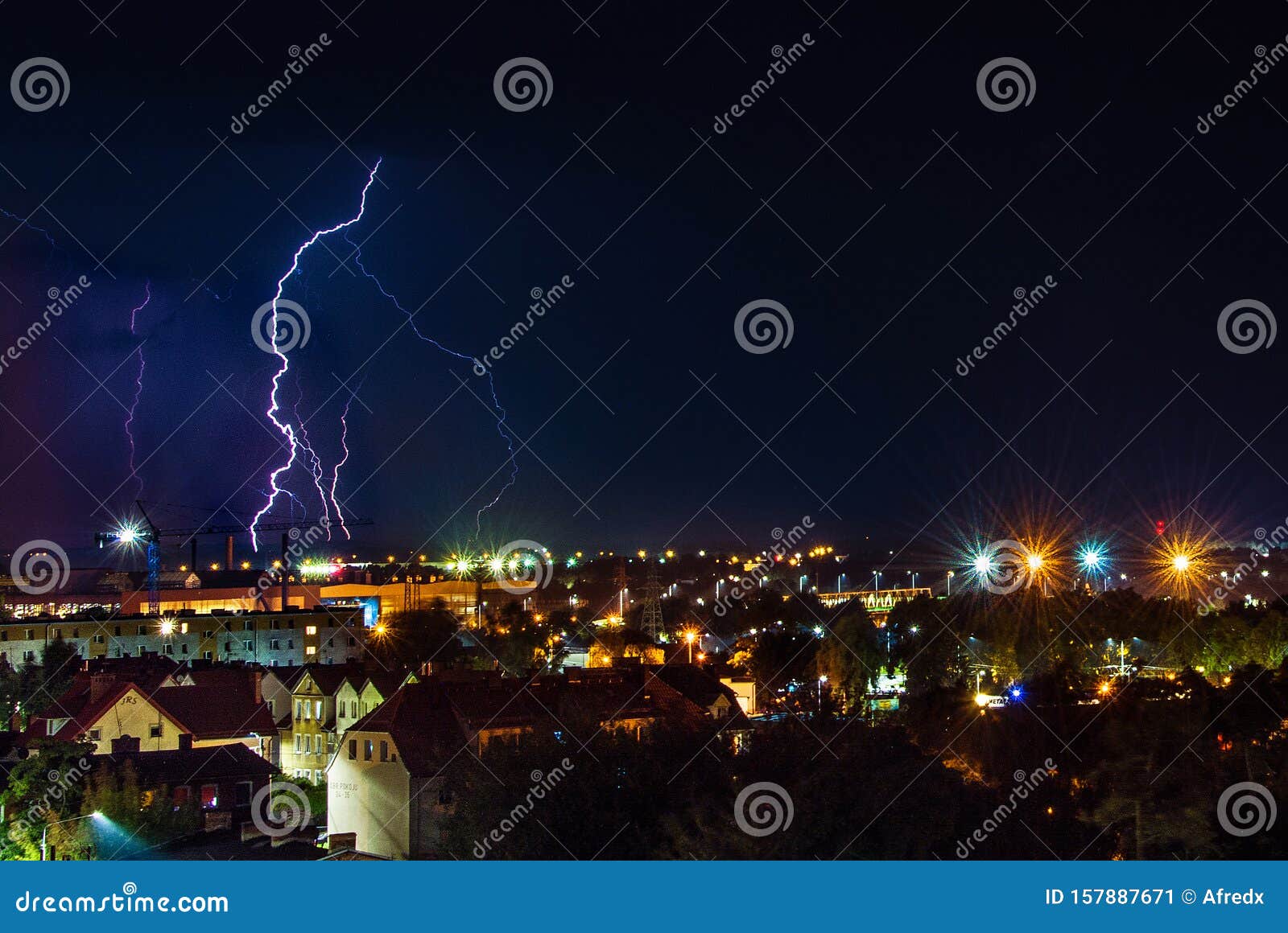 Lightning Over the City, Storm, Beautiful Landscape Editorial Photo ...