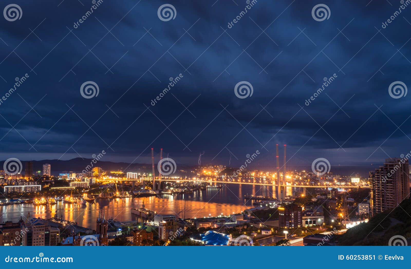 Lightning over city. stock image. Image of night, architecture - 60253851
