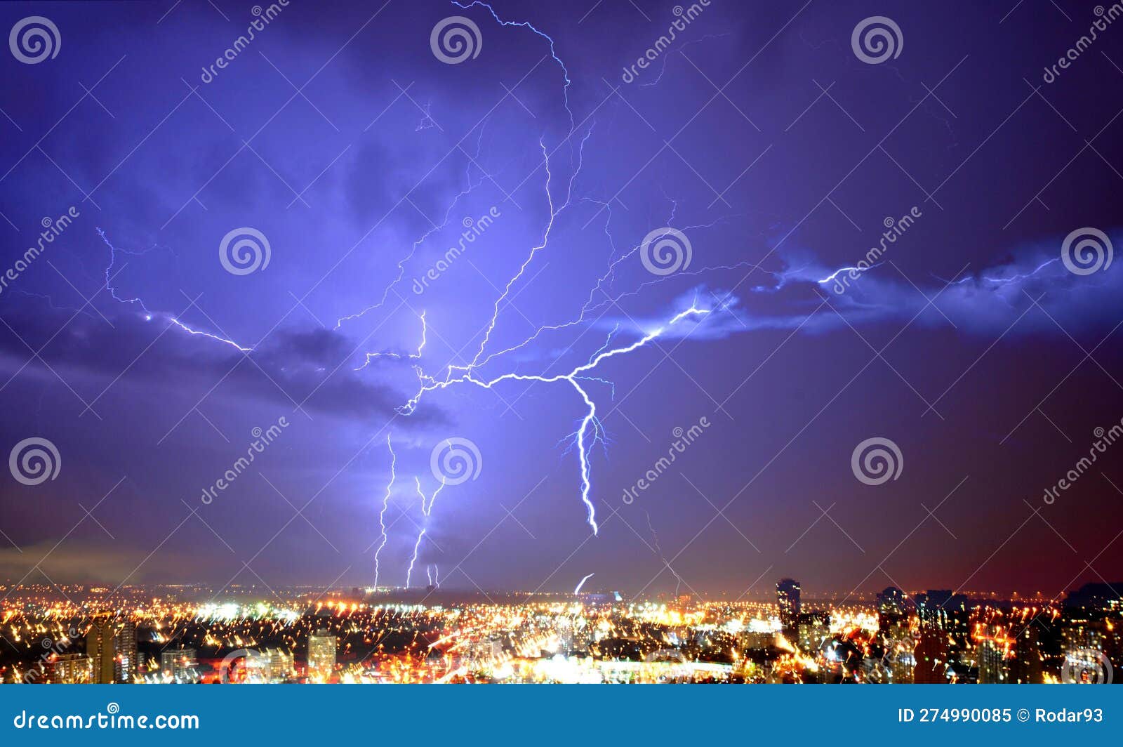 Lightning over the city stock image. Image of thunder - 274990085
