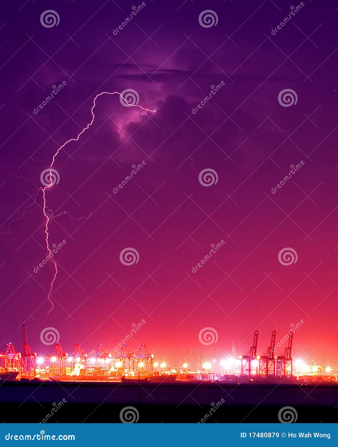 Lightning Over the Container Port Stock Image - Image of energy, storm ...