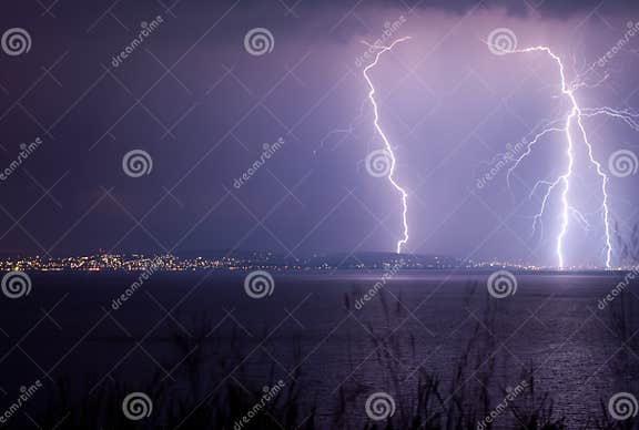 Lightning over the lake stock photo. Image of nature - 20688268