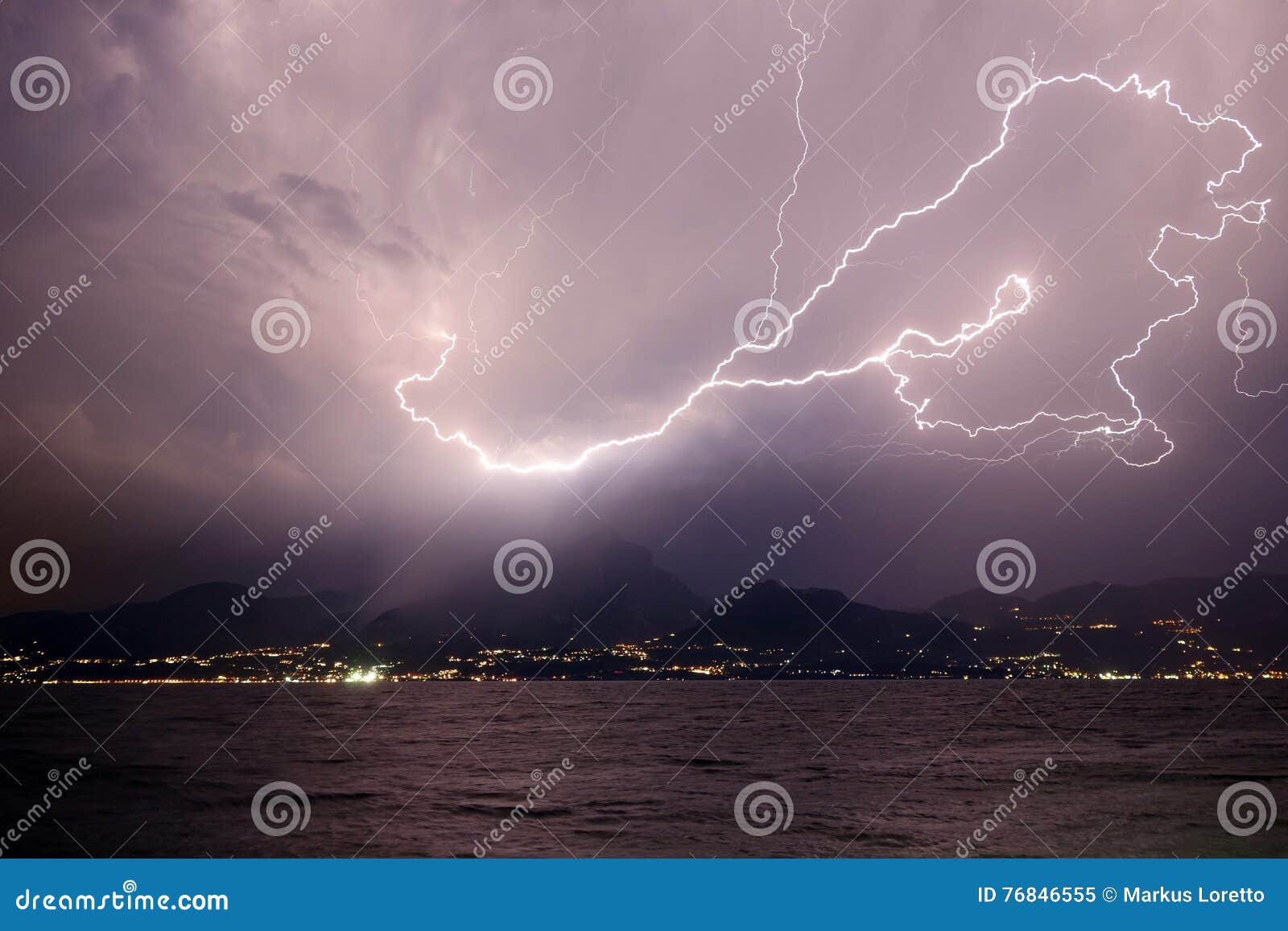 Lightning Over the Mountains and Lake Stock Image - Image of convection ...