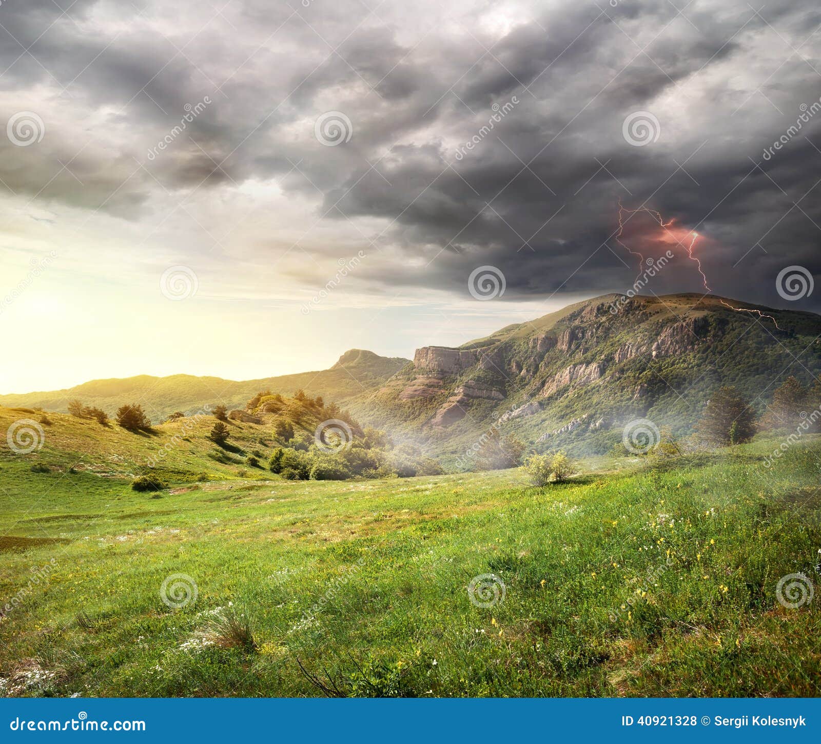 Lightning over mountains stock photo. Image of hill, serene - 40921328
