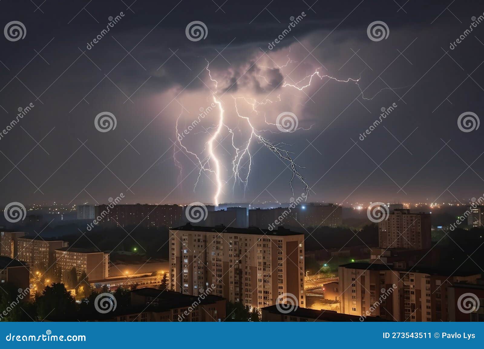 Lightning Over the Night City. AI Generated Stock Illustration ...