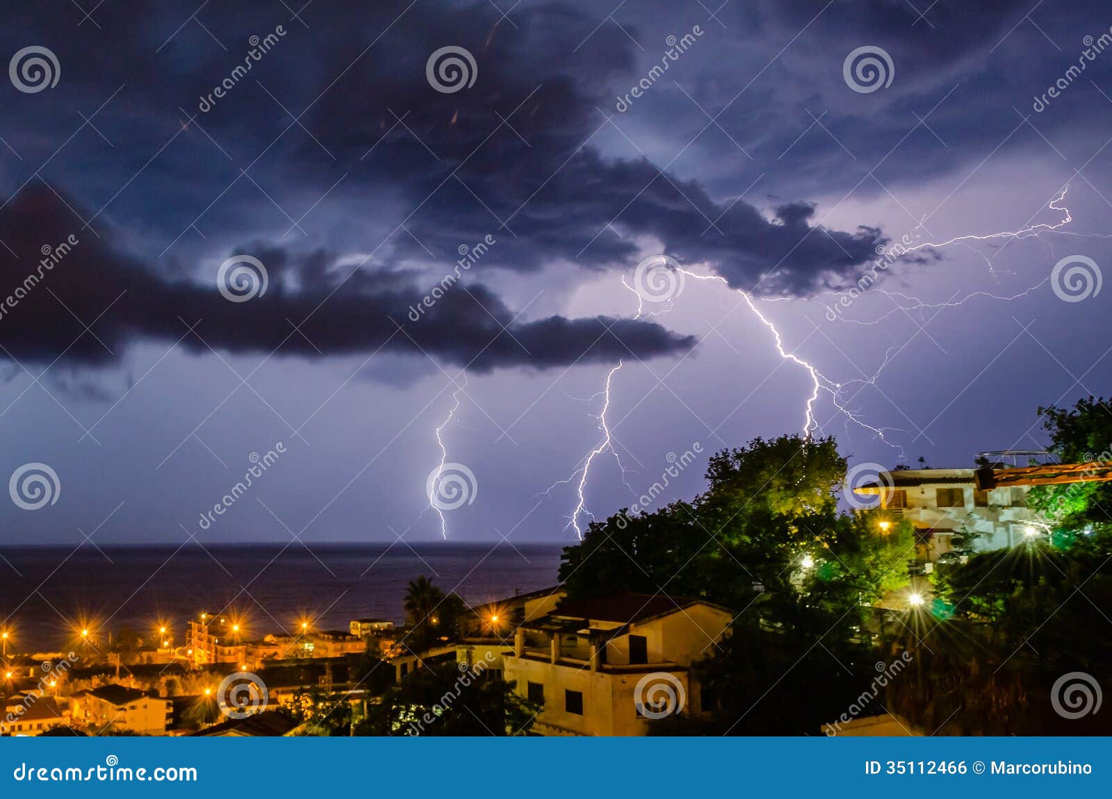 Lightning over the sea stock photo. Image of horizontal - 35112466