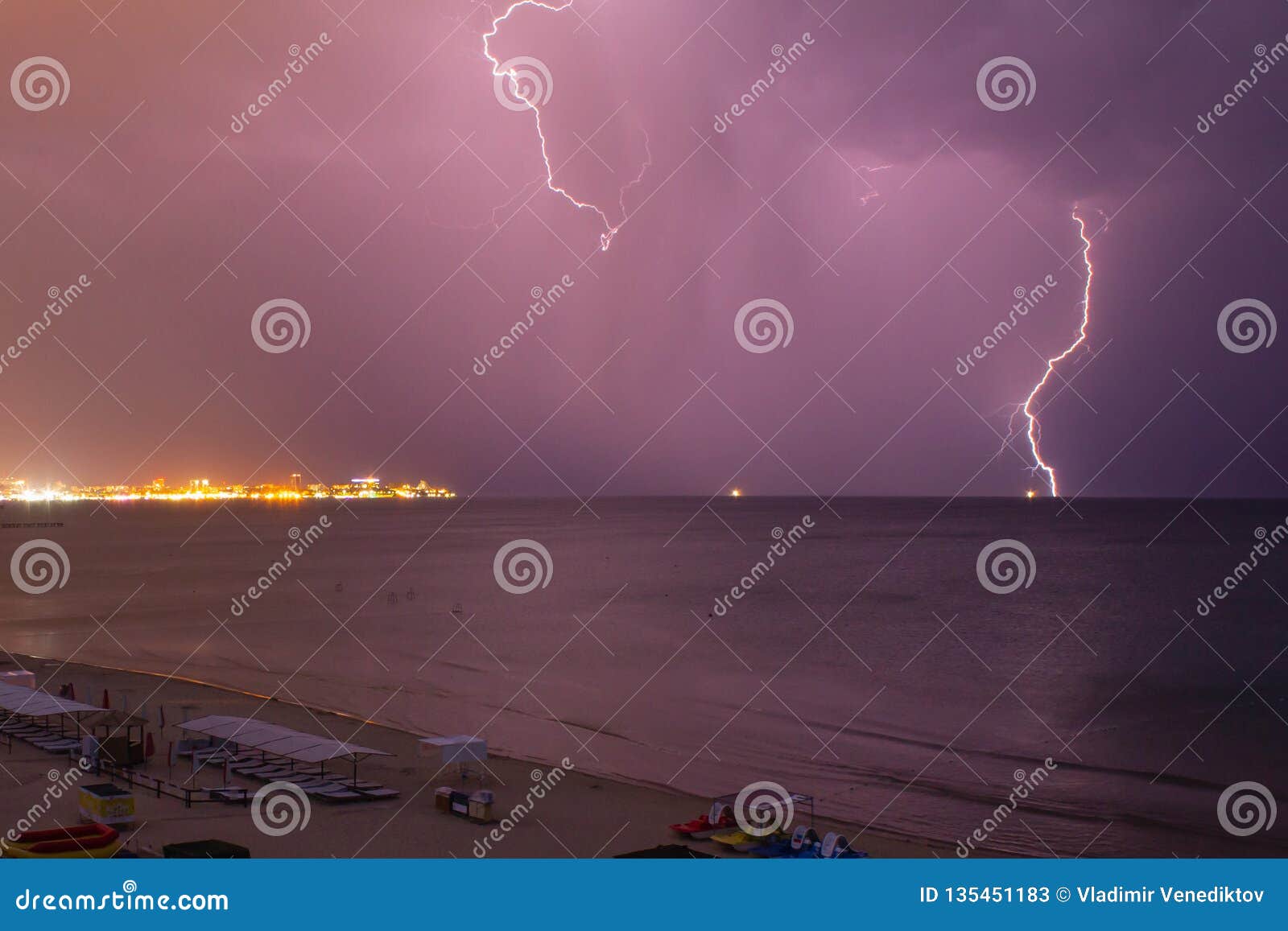Lightning Over the Sea before the Storm Stock Image - Image of danger ...