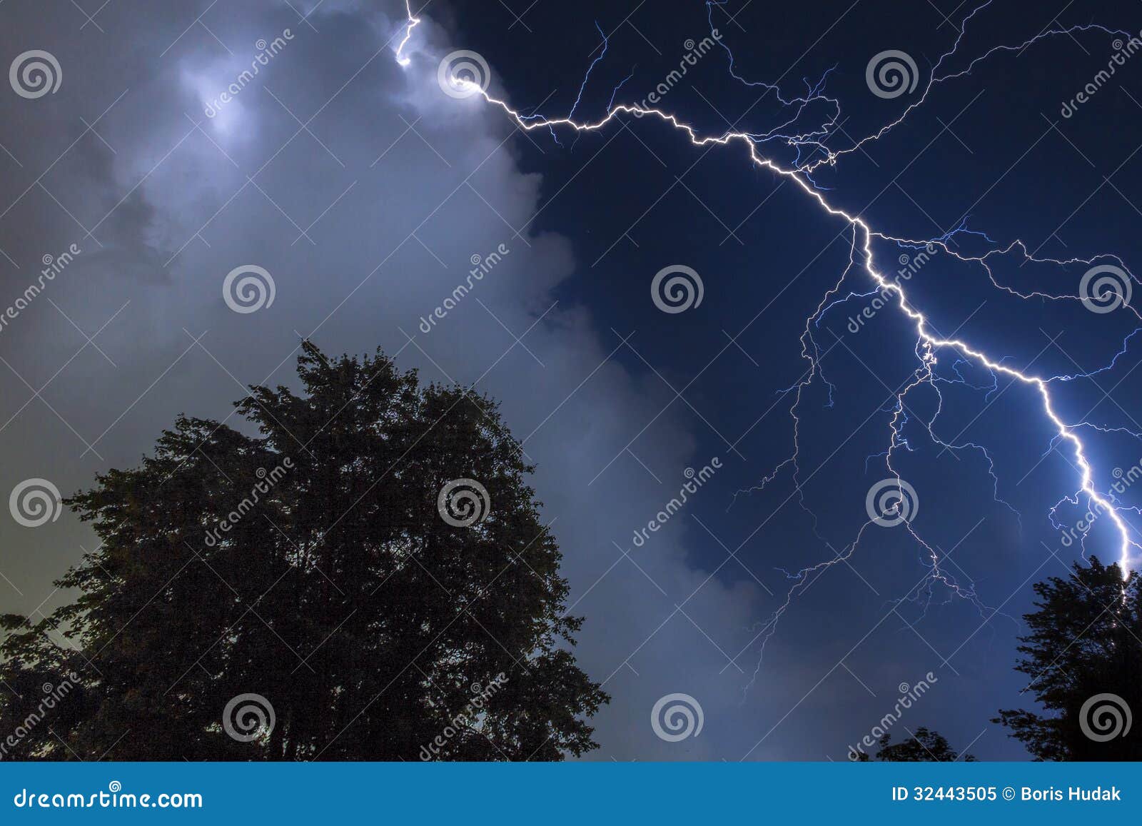 Lightning over the trees stock image. Image of lightning - 32443505