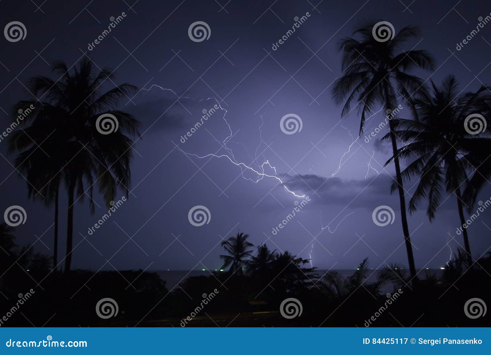 Lightning Over Tropical Beach Stock Image - Image of background, nature ...