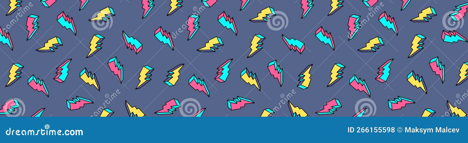 Lightning Pattern on Backdrop. Cartoon Thunderbolt 80s-90s in Comic ...
