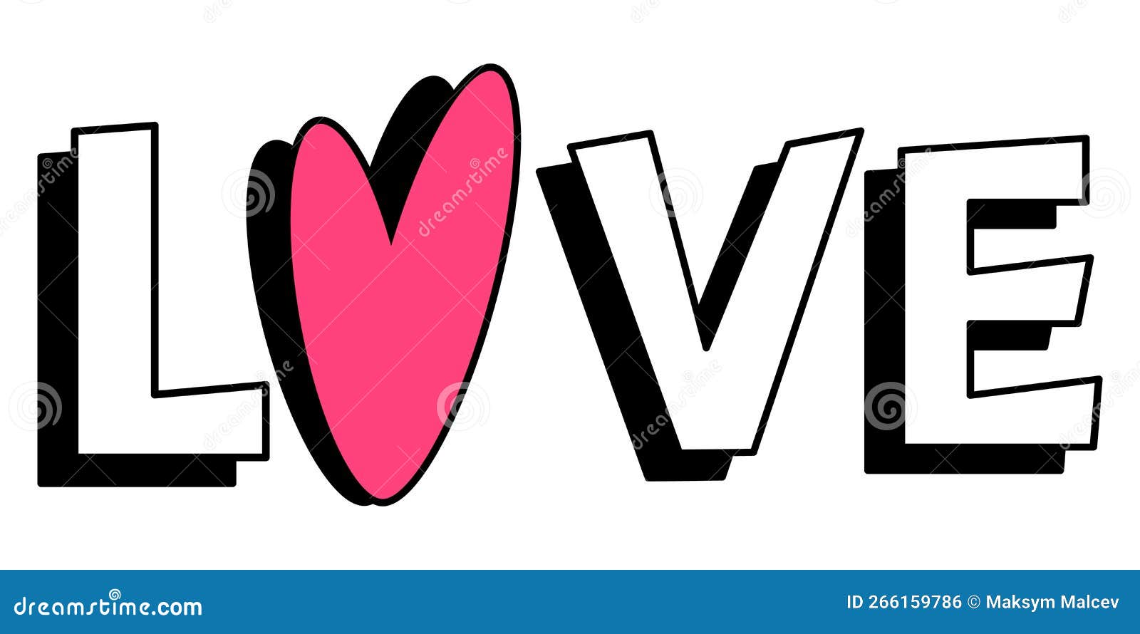 Love Text Design for Valentine S Day. Cartoon 80s-90s Pop Art Style ...