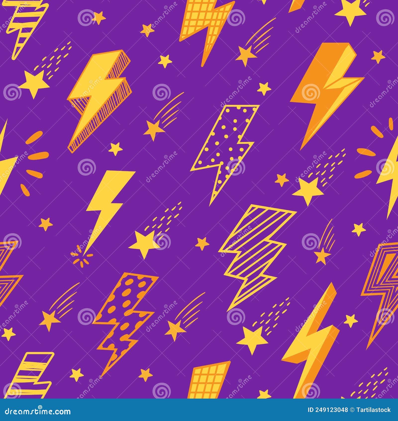 Lightning Pattern. Seamless Print with Cartoon Thunderbolt Clipart ...