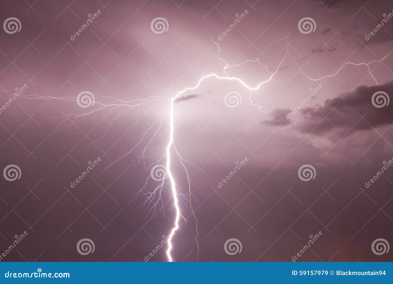 Thunderbolt, Lightning Bolt In The Night Sky. Heavy Storm With ...