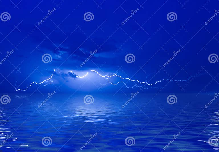 Lightning with Reflection in the Water Surface Stock Image - Image of ...
