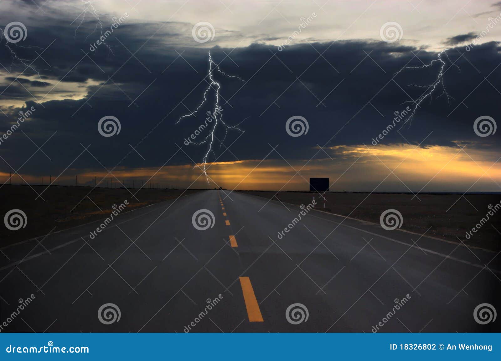 Lightning and the Road stock photo. Image of electricity - 18326802
