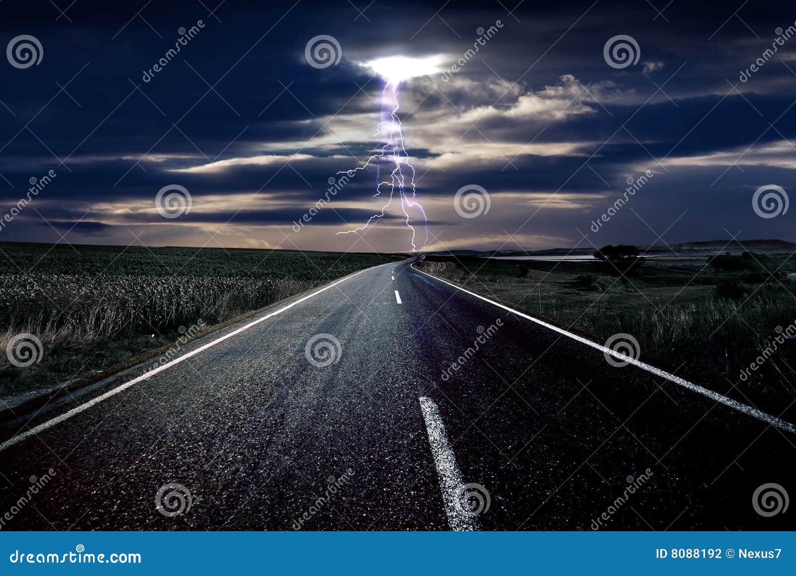 Lightning and the Road stock photo. Image of meadow, travel - 8088192