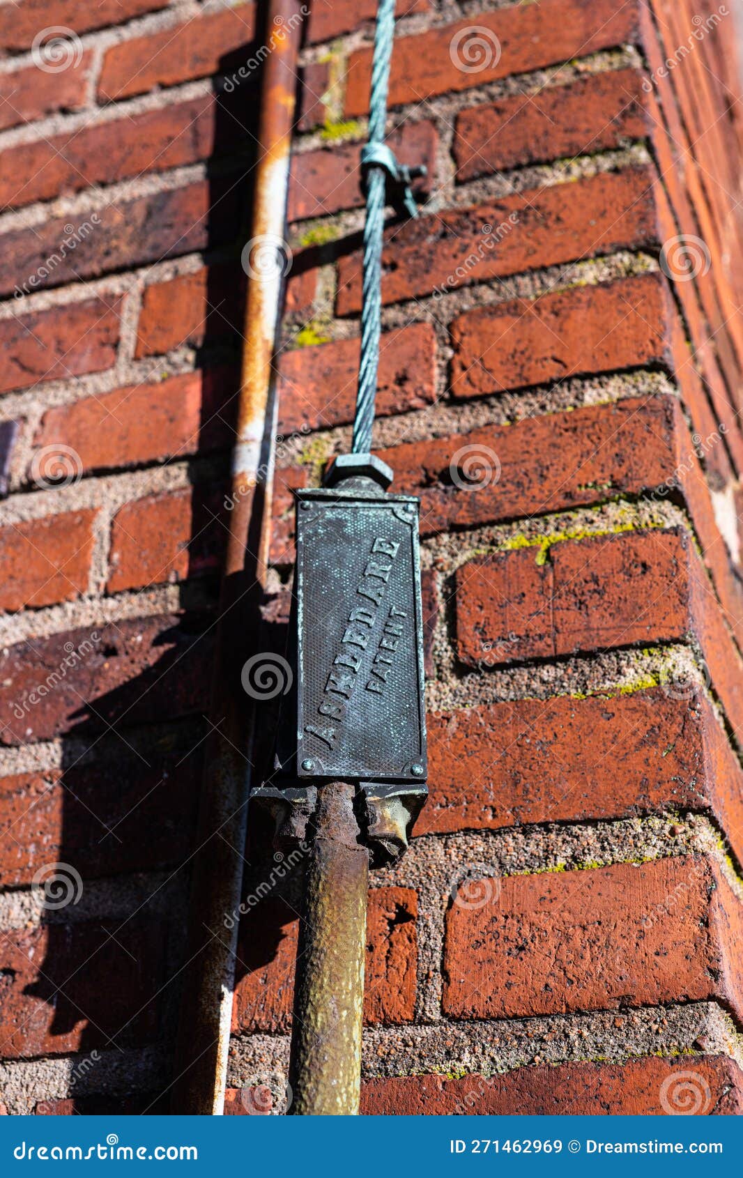 Lightning Rod Cable on the Facade of a Brick Building.. Stock Image ...