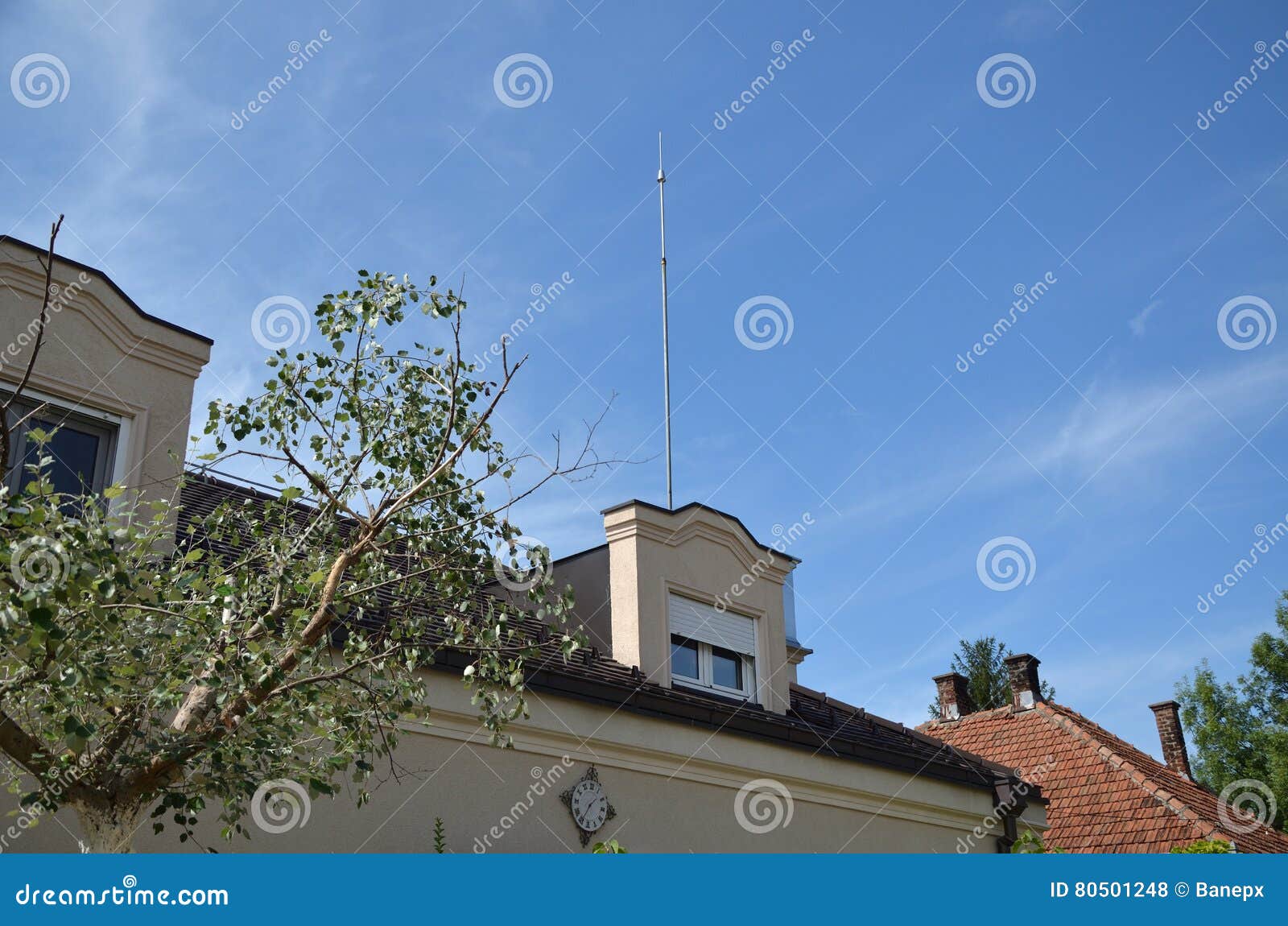Lightning Rod on Roof stock photo. Image of background - 80501248