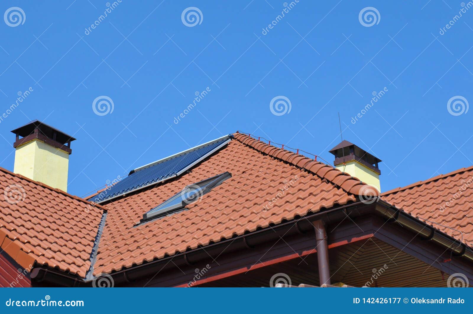 Lightning Rod On Rooftop House Roof Lightning Protection Systems With Attic Skylight And Solar