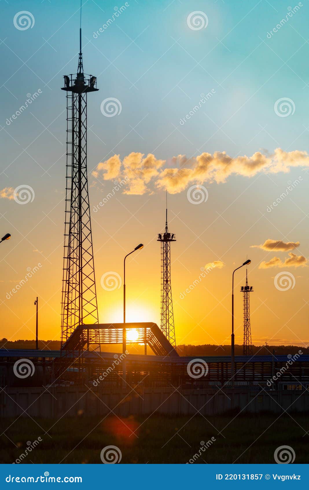 Lightning Rod Towers on the Background of the Setting Sun in the ...